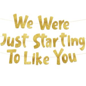 we were just starting to like you gold glitter banner - going away party - moving party - new job - will miss you - funny retirement party supplies, gifts and decorations