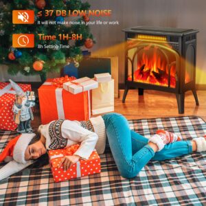 R.W.FLAME Electric Fireplace Heater 12 Flame Color, 25" Freestanding Fireplace Infrared Stove 500W/1500W, 3D Realistic Flame Effects, Adjustable Brightness and Heating Mode, Overheating Safe Design