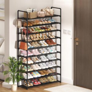 HOMICKER Shoe Rack,10 Tier Shoe Organizer Large Shoe Storage with Hooks,Fit 40-50 Pairs Shoes,Metal Tall Shoe Shelf for Closet,Entryway,Garage,Bedroom