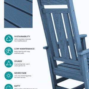 SERWALL Outdoor Rocking Chair, HDPE Poly Rocking Chair for Adults, All Weather Heavy Duty Front Porch Rocker, Blue