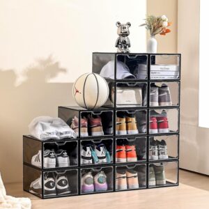 jphoiy box Shoe Storage Boxes Clear Stackable, 9 Packs Shoe Organizer for Closet,Sneaker Box, Strong and Sturdy Fit Up to Maximum Size of US12