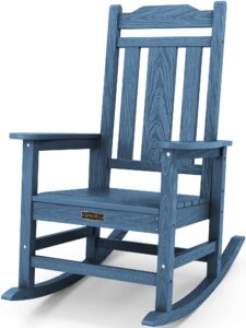 serwall outdoor rocking chair, hdpe poly rocking chair for adults, all weather heavy duty front porch rocker, blue