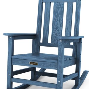 SERWALL Outdoor Rocking Chair, HDPE Poly Rocking Chair for Adults, All Weather Heavy Duty Front Porch Rocker, Blue