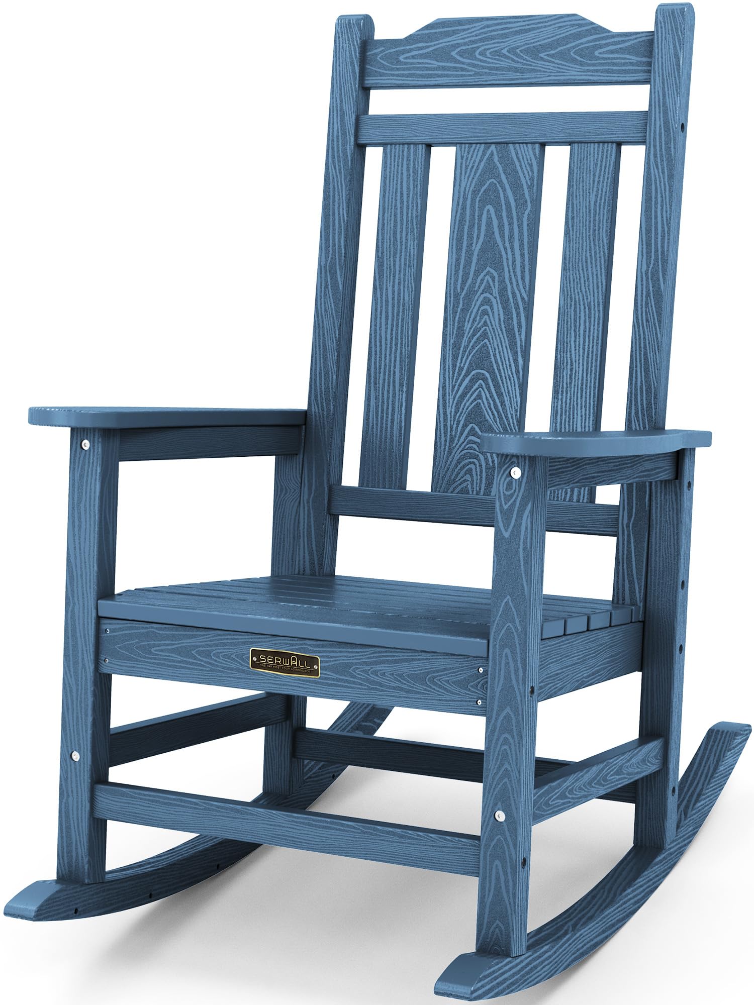 SERWALL Outdoor Rocking Chair, HDPE Poly Rocking Chair for Adults, All Weather Heavy Duty Front Porch Rocker, Blue