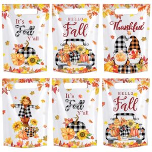 qilery 100 pcs thanksgiving party plastic favor bags fall party treat bags autumn party candy bags maple leaves pumpkin goody bags with handles for thanksgiving day autumn harvest fall party supplies