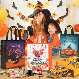 AhfuLife 6 Pcs Halloween Trick or Treat Bags, Large Halloween Tote Bags with Handles, Reusable Halloween Non-Woven Candy Bags for Halloween Party Supplies Favors (15''×11.8''×3.9’’)