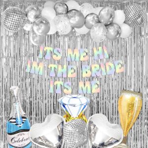 Pre-Strung Holographic Bachelorette Party Banner Iridescent Its Me Hi I'm The Bride Its Me Banner for Bachelorette Party Decoration