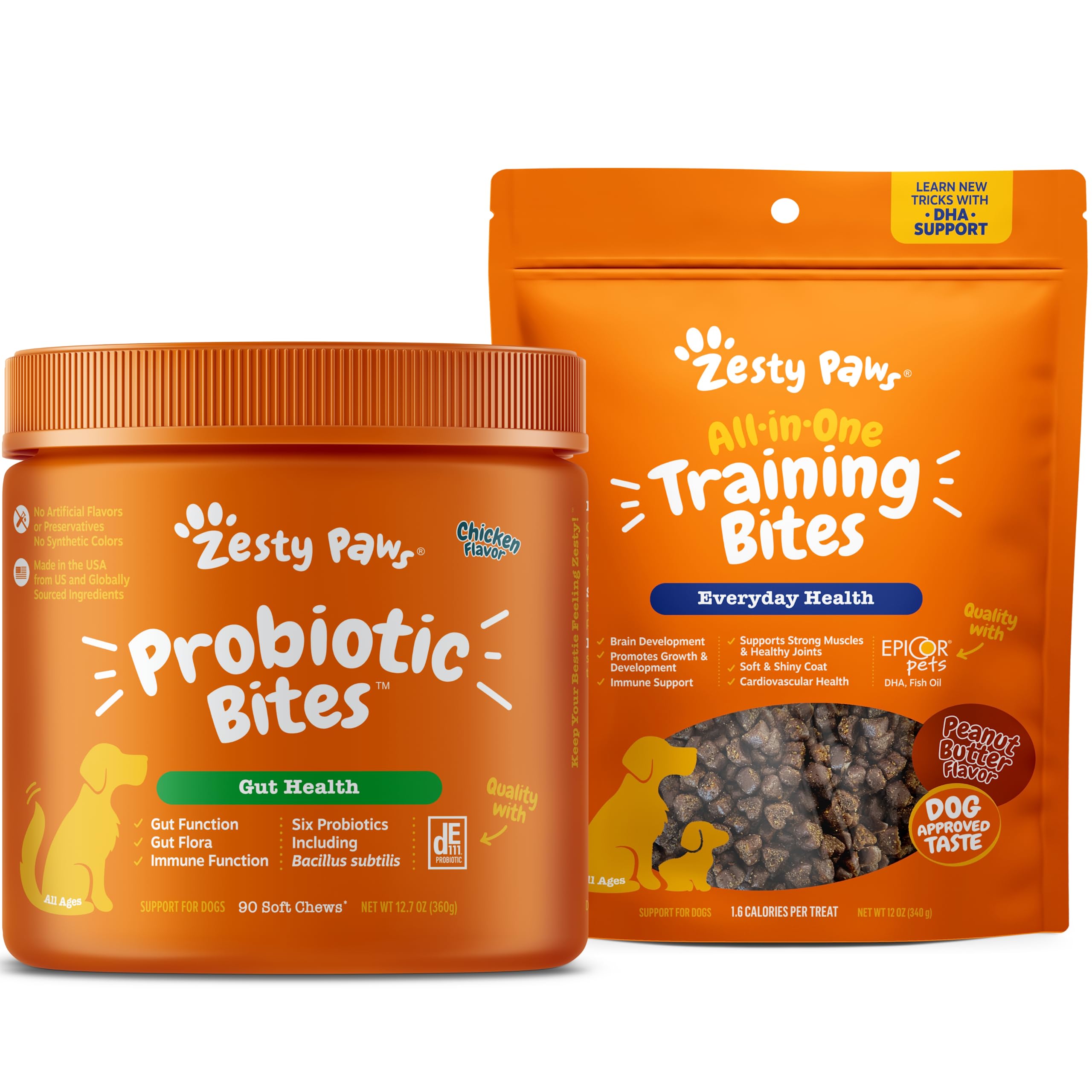 Zesty Paws Probiotics for Dogs - Digestive Enzymes for Gut Flora + Training Treats for Dogs & Puppies - Hip, Joint & Muscle Health