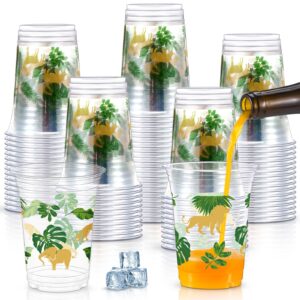 jinei 100 pcs gold jungle safari animals cups 16 oz golden safari themed party disposable plastic cups bulk for two wild theme birthday party baby shower favors supplies