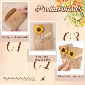 Qilery 50 Pcs Sunflower Gift Dried Flowers Greeting Cards Thank You Handmade Invitation Card DIY Vintage Kraft Blank Note Card with Envelopes for Birthday Christmas Teacher College, 2.76 x 4.13''