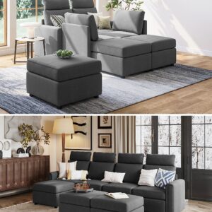 LINSY HOME Modular Sectional Sofa, Upgraded High Back Sectional Couch with 4 Headrests, U Shaped Sofa Bed with Storage, Sofa Covers Removable, 7 Seat Couch with Ottoman for Living Room, Dark Grey