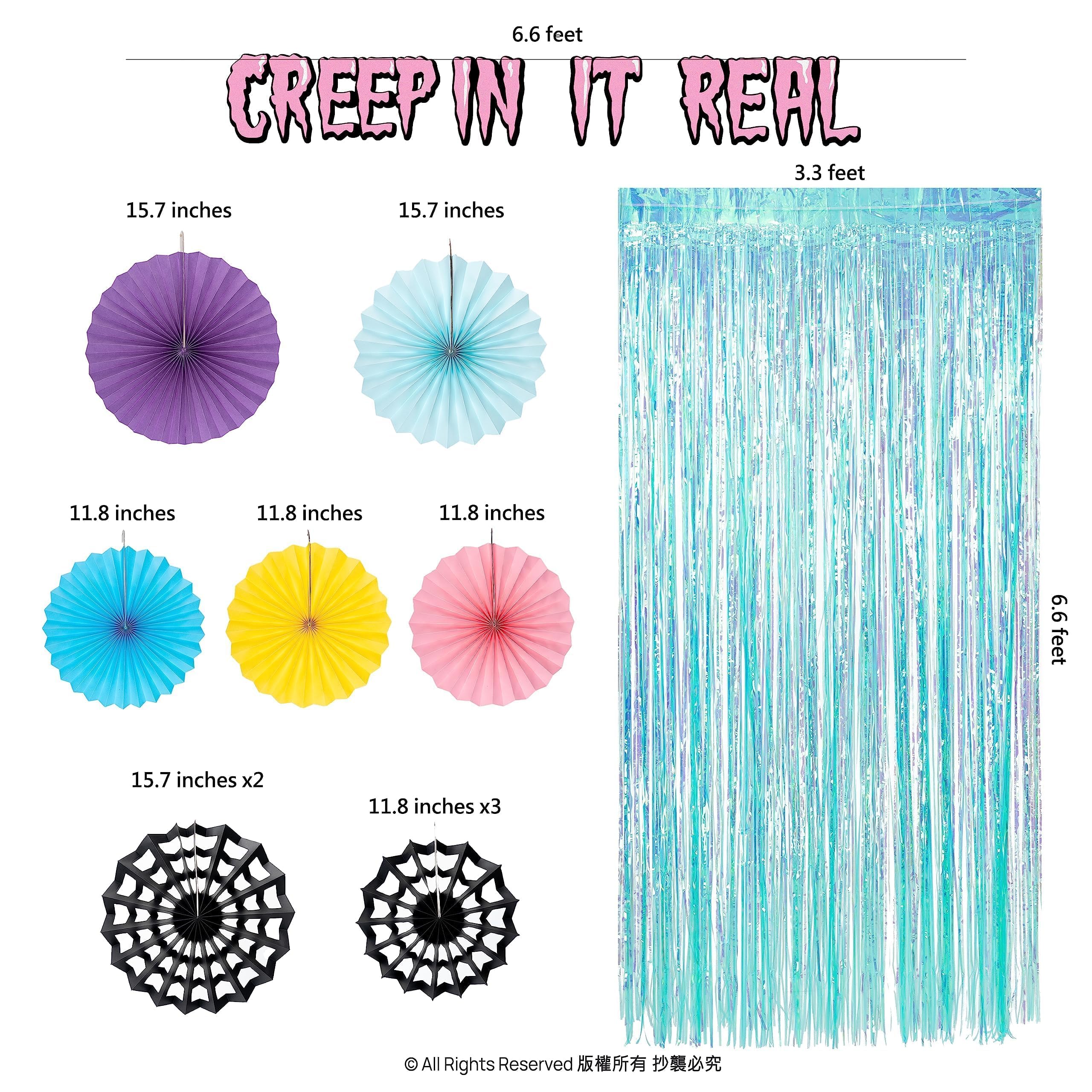 Cheerland Halloween Party Backdrop Pastel Banner Spiderweb Fan Banner Foil Party Streamers for Halloween Theme Birthday Wedding Baby Shower Cosplay Party Supplies