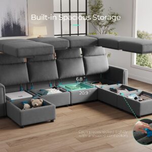 LINSY HOME Modular Sectional Sofa, Upgraded High Back Sectional Couch with 4 Headrests, U Shaped Sofa Bed with Storage, Sofa Covers Removable, 7 Seat Couch with Ottoman for Living Room, Dark Grey