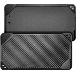 ggc cast iron reversible griddle, double-sided griddle pan for indoor and outdoor cooking, 20 x 10.5 baking flat and ribbed griddle plate for stove tops, gas grills and camping