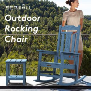 SERWALL Outdoor Rocking Chair, HDPE Poly Rocking Chair for Adults, All Weather Heavy Duty Front Porch Rocker, Blue