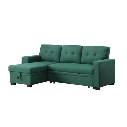 Devion Furniture 92" W Modern L-Shaped Polyester Fabric Upholstered Reversible Side Compartment Sleeper Sectional Sofa Bed with Chaise in Green Finish