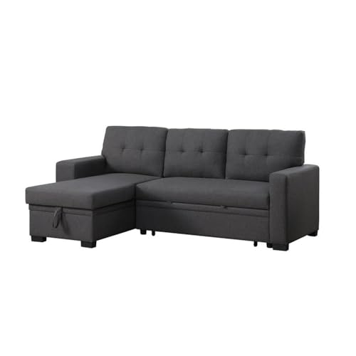 Devion Furniture 92" W Modern L-Shaped Polyester Fabric Upholstered Reversible Side Compartment Sleeper Sectional Sofa Bed with Chaise in Dark Gray Finish