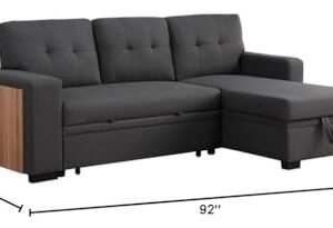 Devion Furniture 92" W Modern L-Shaped Polyester Fabric Upholstered Reversible Side Compartment Sleeper Sectional Sofa Bed with Chaise in Dark Gray Finish