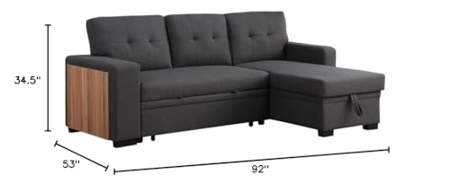 Devion Furniture 92" W Modern L-Shaped Polyester Fabric Upholstered Reversible Side Compartment Sleeper Sectional Sofa Bed with Chaise in Dark Gray Finish