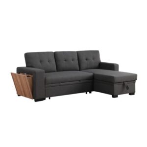 Devion Furniture 92" W Modern L-Shaped Polyester Fabric Upholstered Reversible Side Compartment Sleeper Sectional Sofa Bed with Chaise in Dark Gray Finish