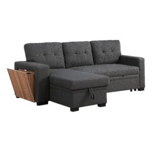 Devion Furniture 92" W Modern L-Shaped Polyester Fabric Upholstered Reversible Side Compartment Sleeper Sectional Sofa Bed with Chaise in Dark Gray Finish