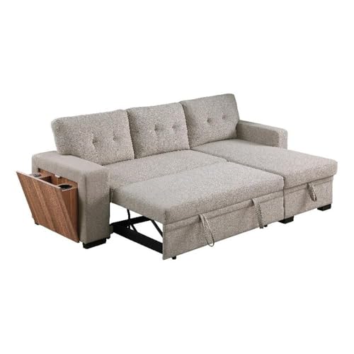 Devion Furniture 92" W Modern L-Shaped Polyester Fabric Upholstered Reversible Side Compartment Sleeper Sectional Sofa Bed with Chaise in Light Gray Finish