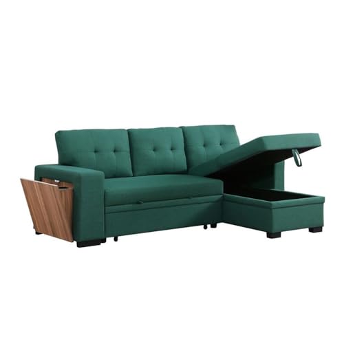 Devion Furniture 92" W Modern L-Shaped Polyester Fabric Upholstered Reversible Side Compartment Sleeper Sectional Sofa Bed with Chaise in Green Finish