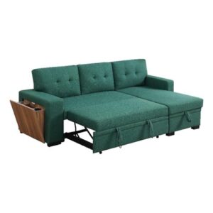 Devion Furniture 92" W Modern L-Shaped Polyester Fabric Upholstered Reversible Side Compartment Sleeper Sectional Sofa Bed with Chaise in Green Finish