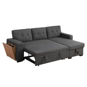 Devion Furniture 92" W Modern L-Shaped Polyester Fabric Upholstered Reversible Side Compartment Sleeper Sectional Sofa Bed with Chaise in Dark Gray Finish