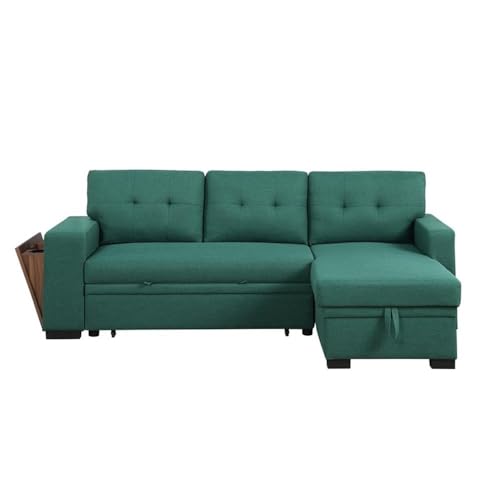 Devion Furniture 92" W Modern L-Shaped Polyester Fabric Upholstered Reversible Side Compartment Sleeper Sectional Sofa Bed with Chaise in Green Finish