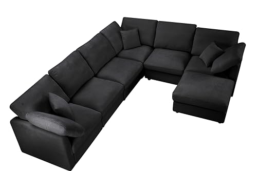 Oversized Modular Cushions Sectional Sofa Couch with Movable Ottoman ,L-Shaped Corner Low Back Deep Seater Sectional&Couch for Home Office Apartment Living Room Furniture Sets, Spacious Space Sofá