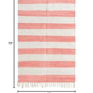 Unique Loom Chindi Rag Collection Area Rug - Striped (4' 1" x 6' 1" Rectangle, Coral and Ivory)