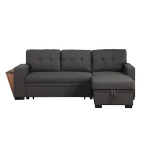 Devion Furniture 92" W Modern L-Shaped Polyester Fabric Upholstered Reversible Side Compartment Sleeper Sectional Sofa Bed with Chaise in Dark Gray Finish