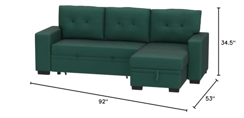 Devion Furniture 92" W Modern L-Shaped Polyester Fabric Upholstered Reversible Side Compartment Sleeper Sectional Sofa Bed with Chaise in Green Finish