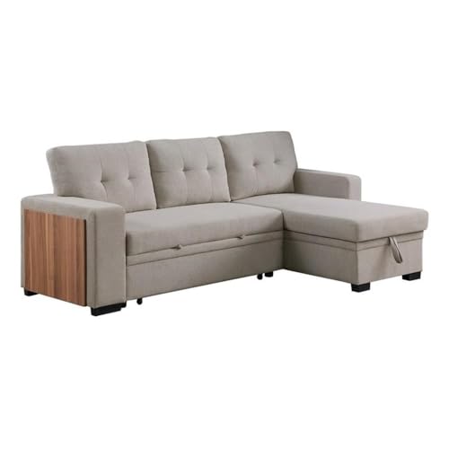 Devion Furniture 92" W Modern L-Shaped Polyester Fabric Upholstered Reversible Side Compartment Sleeper Sectional Sofa Bed with Chaise in Light Gray Finish