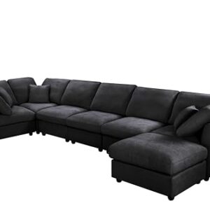 Oversized Modular Cushions Sectional Sofa Couch with Movable Ottoman ,L-Shaped Corner Low Back Deep Seater Sectional&Couch for Home Office Apartment Living Room Furniture Sets, Spacious Space Sofá