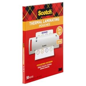 Scotch Matte Thermal Laminating Pouches, Ultra Clear with Matte Finish, Letter Size 8.9 in x 11.4 in, 50-Pack