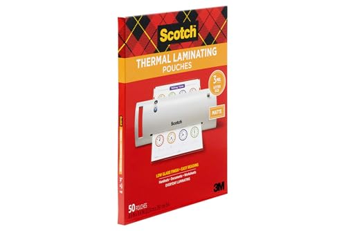 Scotch Matte Thermal Laminating Pouches, Ultra Clear with Matte Finish, Letter Size 8.9 in x 11.4 in, 50-Pack