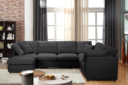 Oversized Modular Cushions Sectional Sofa Couch with Movable Ottoman ,L-Shaped Corner Low Back Deep Seater Sectional&Couch for Home Office Apartment Living Room Furniture Sets, Spacious Space Sofá