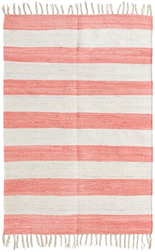 Unique Loom Chindi Rag Collection Area Rug - Striped (4' 1" x 6' 1" Rectangle, Coral and Ivory)