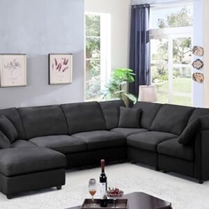 Oversized Modular Cushions Sectional Sofa Couch with Movable Ottoman ,L-Shaped Corner Low Back Deep Seater Sectional&Couch for Home Office Apartment Living Room Furniture Sets, Spacious Space Sofá