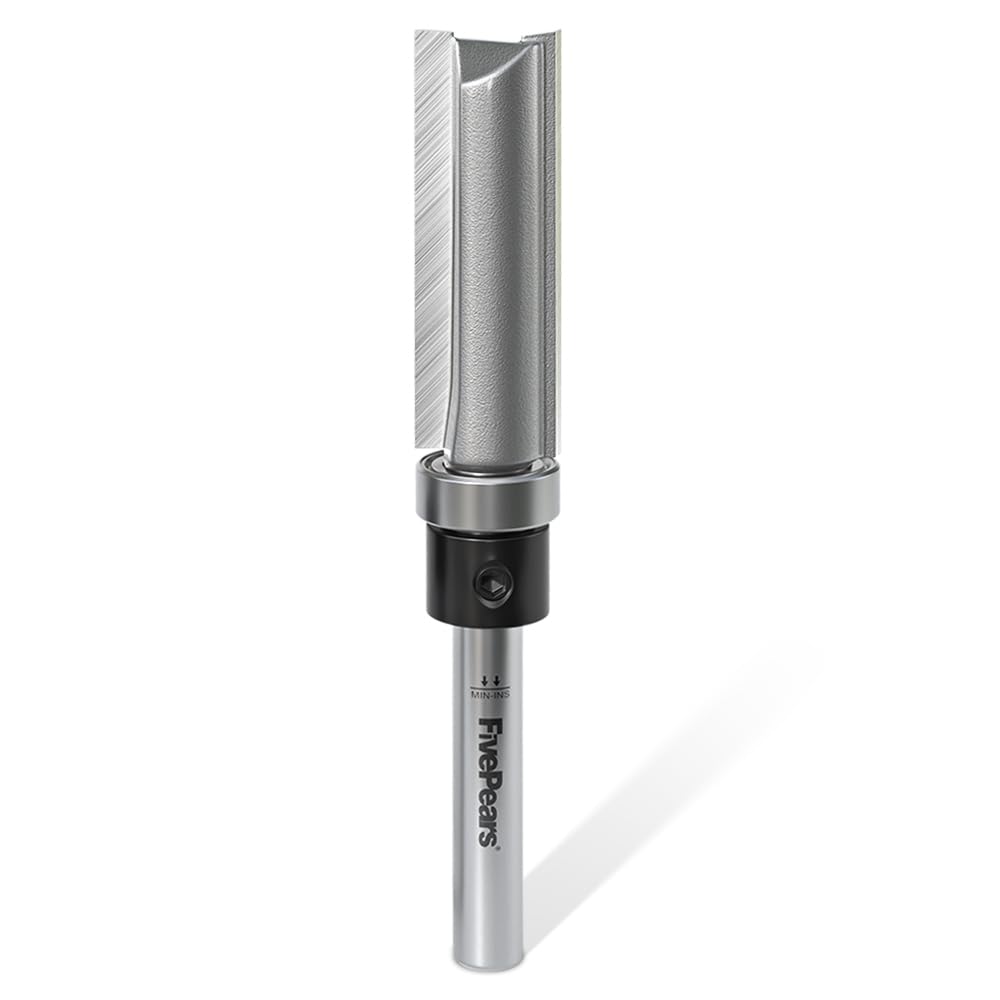 FivePears Pattern Flush Trim Router Bit 1/2 Inch Cutting Diameter, 1-1/2 Inch Cutting Length, 1/4 Inch Shank, Top Bearing Flush Straight Cut Trim Router Bit for Woodworking