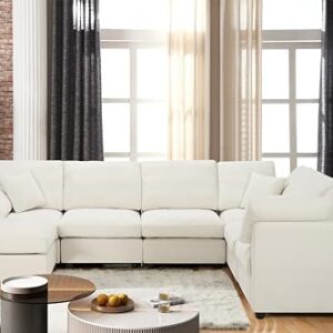 Oversized Modular Cushions Sectional Sofa Couch with Movable Ottoman ,L-Shaped Corner Low Back Deep Seat Spacious Sectional & Couch Convertible Sleeper Sofabed for House Apartment Living Room Sets