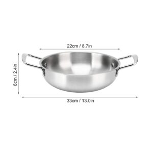 Ramen Pot, Binaural Korean Ramen Pot, Heating Evenly Noodle Pot, Stainless Steel Noodle Pot, Silver Ramen Cooker, Reusable Ramen Pot for Spaghetti Soup Porridge Noodle Seafood(22cm)