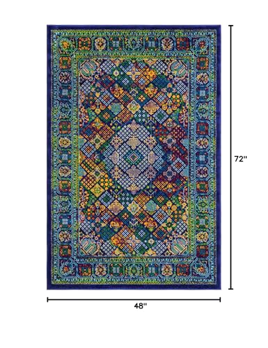 Unique Loom Calypso Collection Area Rug - Trinidad (4' x 6' Rectangle, Navy Blue/ Green)