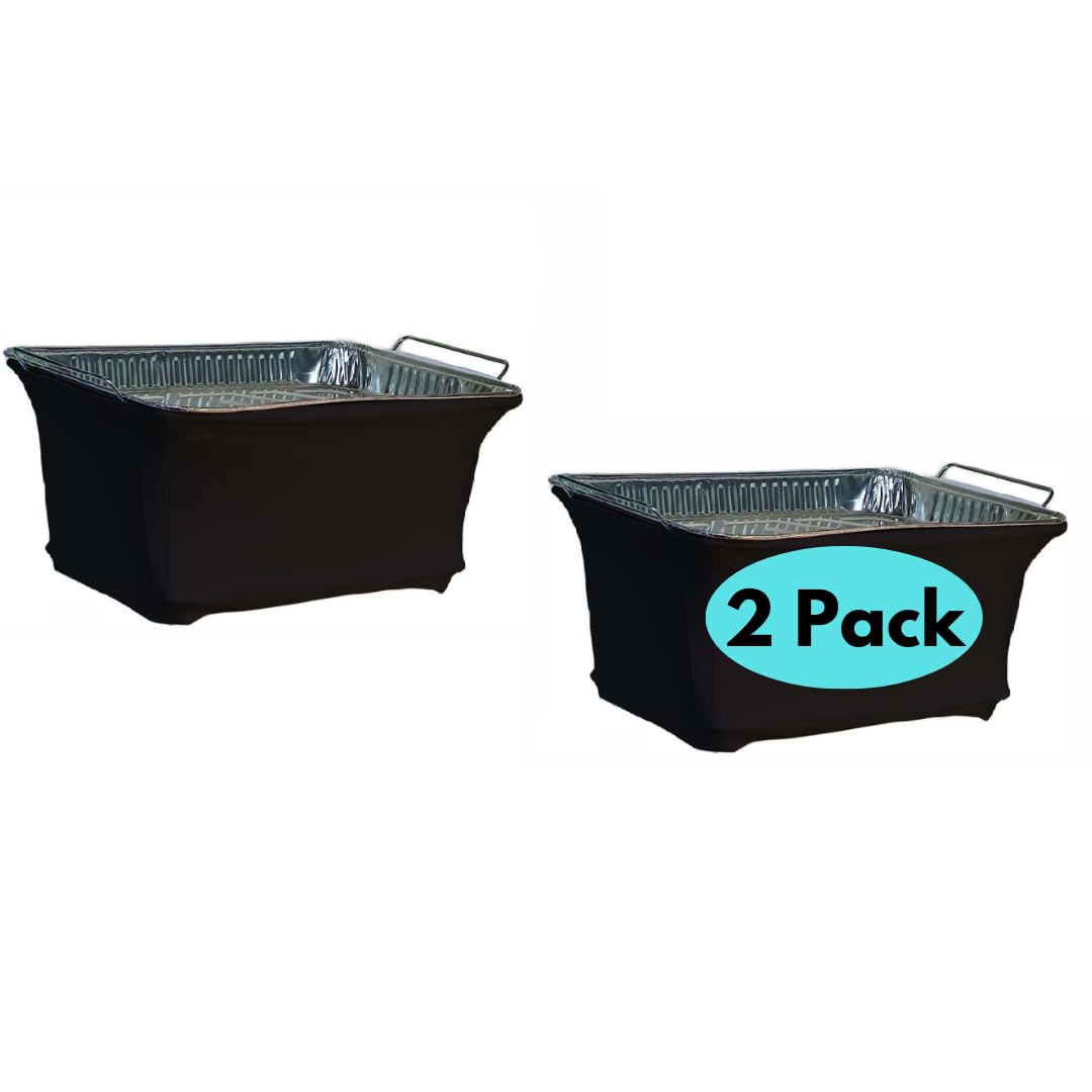 2 Pack Chafer Wind Guard | Decorative Chafing Dish Wind Guard | Flame Retardant Spandex Chafer Stand Cover for Indoor & Outdoor Buffet, Catering, Party, Weddings, Events | Washable Reusable | Black