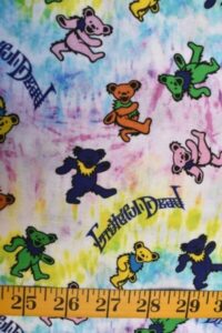 flashphoenix quality sewing fabric – grateful dead dancing bears print 100% cotton fabric size; 18" x 43" inch (by the half-yard)