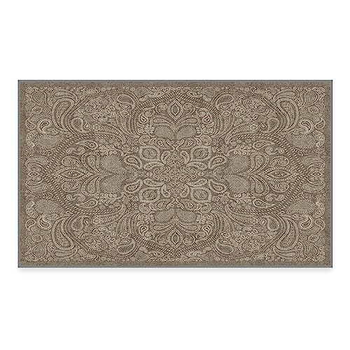 RUGGABLE Washable 3x5 Area Rug, Paisley Prom Dark Tan, Premium Rugs for Living Room, Bedroom, Kitchen, Office, Classroom with Gripper Non Slip Pad, Iris Apfel