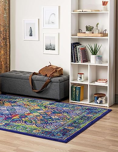 Unique Loom Calypso Collection Area Rug - Trinidad (4' x 6' Rectangle, Navy Blue/ Green)