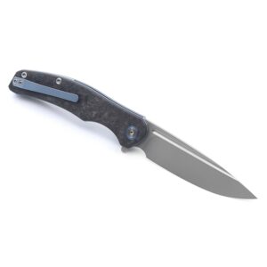 Miguron Knives M Velona Flipper Folding Knife 3.5" M390 Blade Blue Anodized Titanium And Carbon Fiber Handle Pocket Knife MGR-613BUS